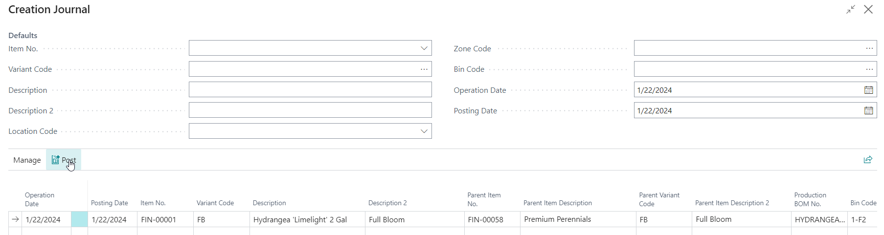SilverLeaf Production Product Hierarchy